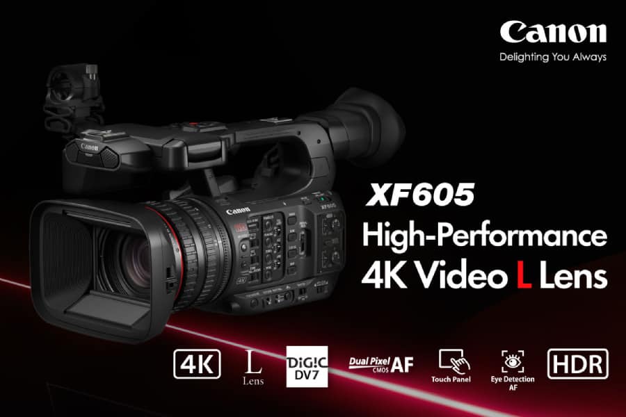 Canon XF605 กล้องถ่ายวิดีโอ 4K ระดับมืออาชีพ พร้อมเลนส์ซูมขนาดเล็ก Canon 10x16 KAS S