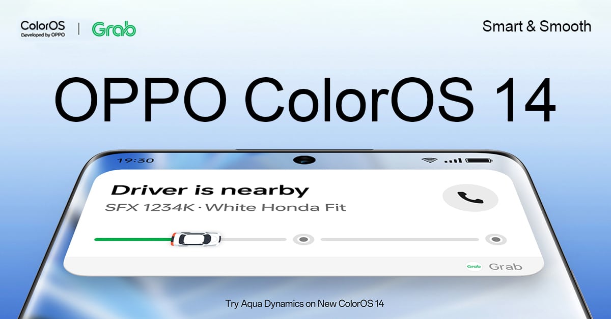OPPO จับมือ Grab แสดงผลการเรียกรถ บน Aqua Dynamics ใน ColorOS 14