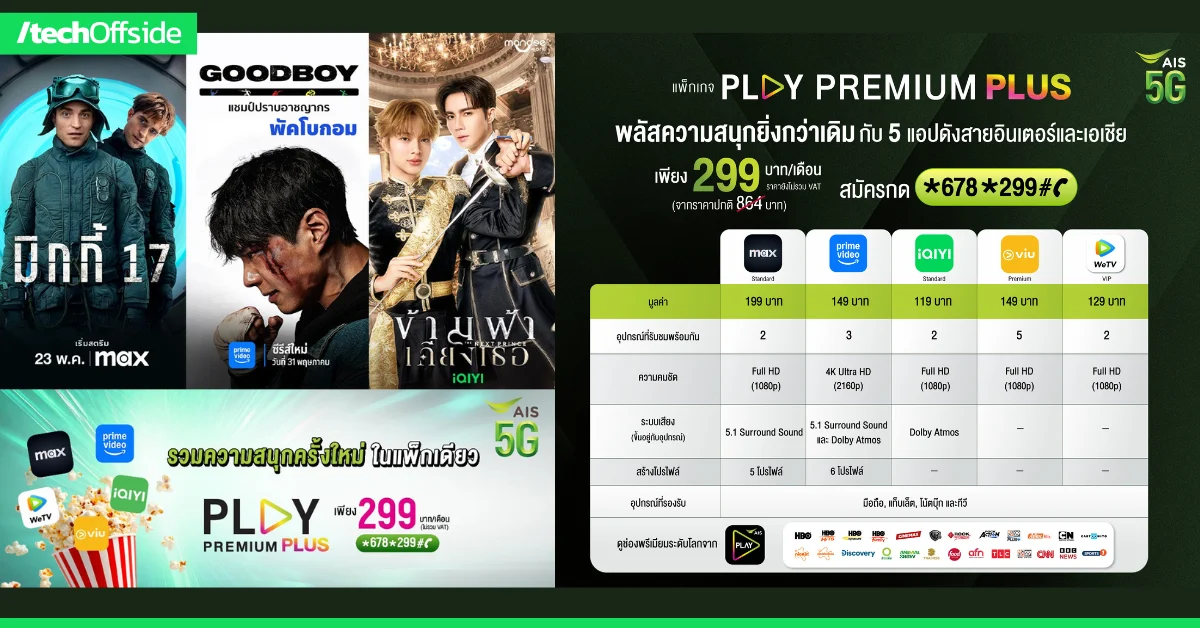 AIS PLAY จับมือ Prime Video เสริมแกร่งแพ็กเกจ PLAY PREMIUM PLUS ในราคาเพียง 299 บาทต่อเดือน